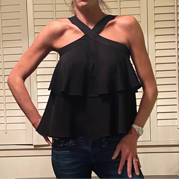 Amanda Uprichard | Tops | Amanda Uprichard Tiered Black Ruffle Top ...